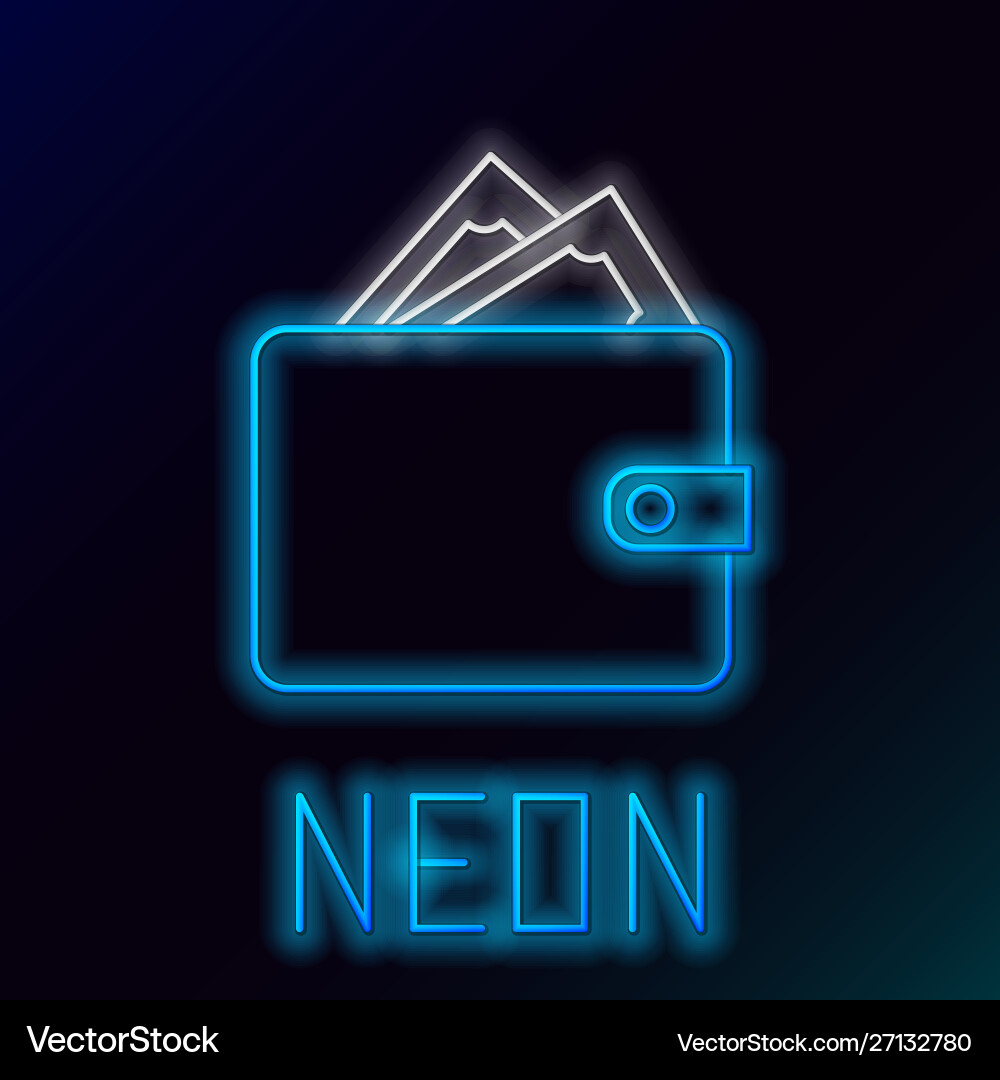 Blue glowing neon line wallet with stacks paper Vector Image