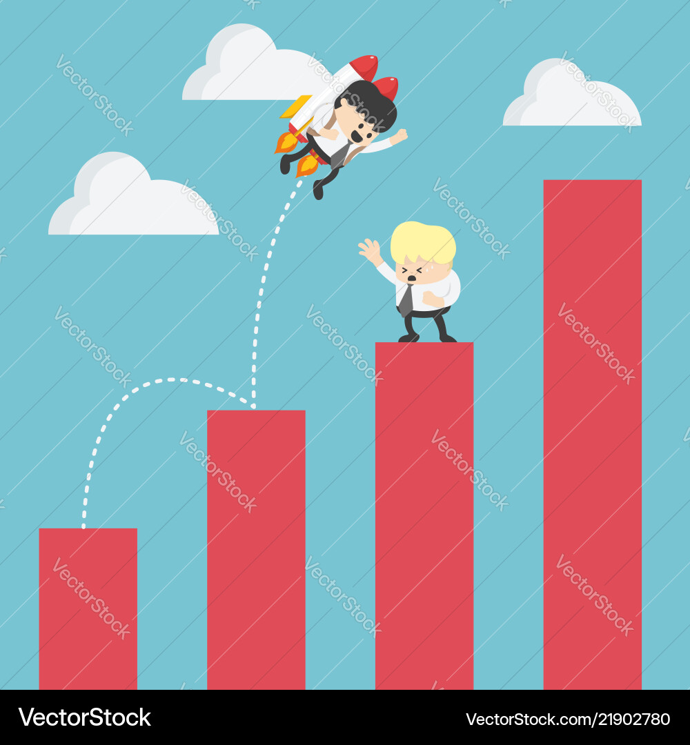Businessman drifting across stock graph Royalty Free Vector