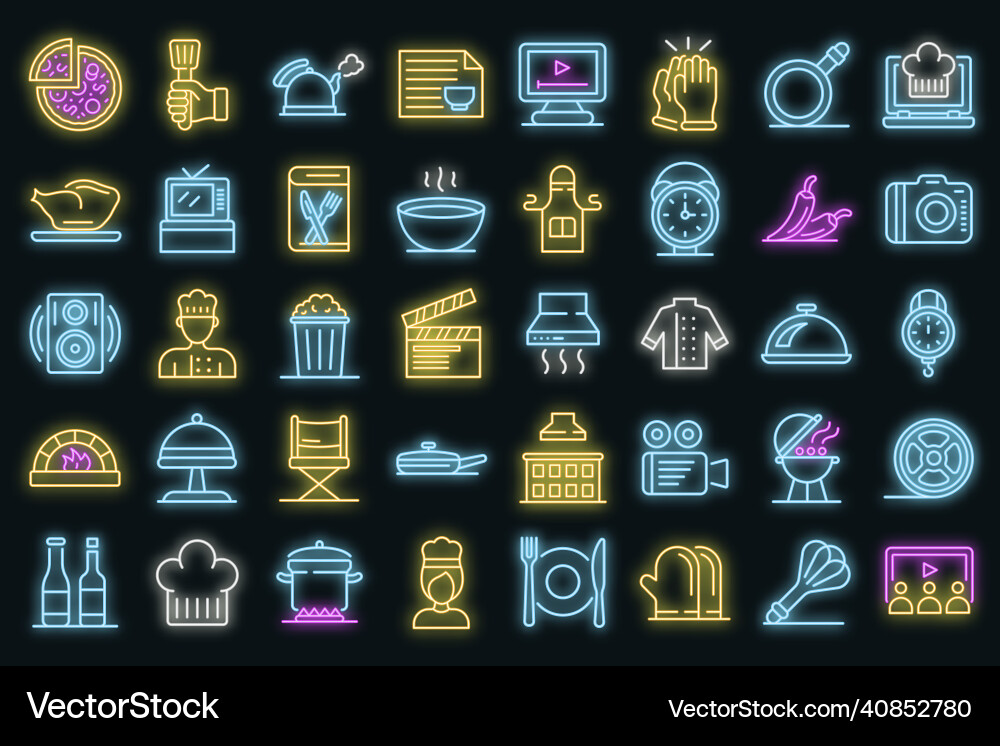 Cooking show icons set neon Royalty Free Vector Image