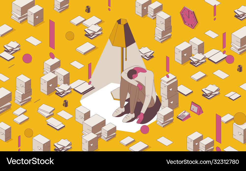 Isometric full color outline underachieving man Vector Image