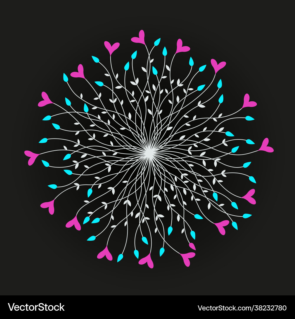 Leaves and hearts sphere on dark background Vector Image