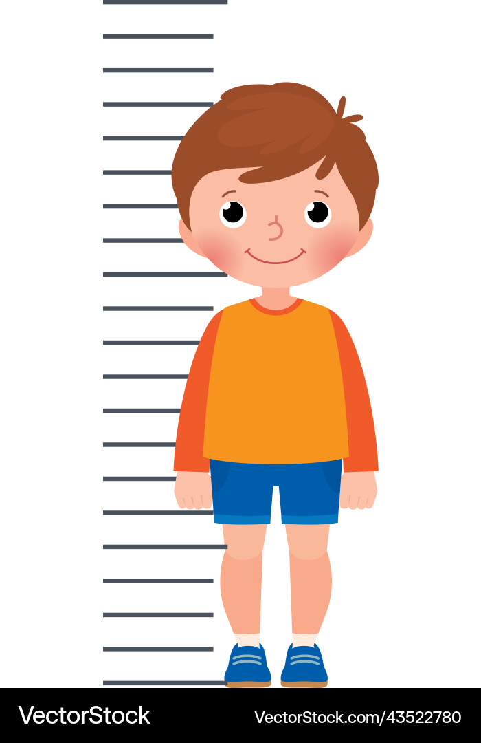 Little boy is measuring the growth Royalty Free Vector Image