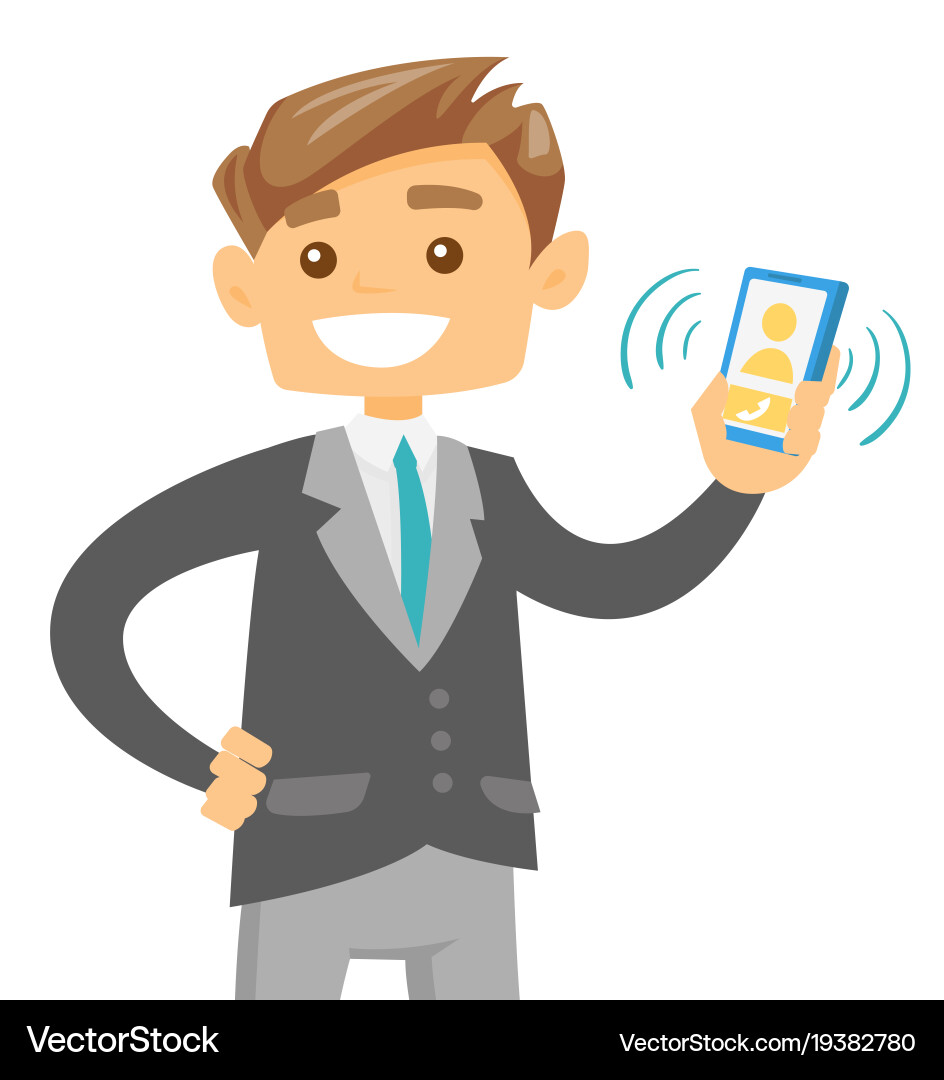 Young caucasian holding ringing mobile phone Vector Image