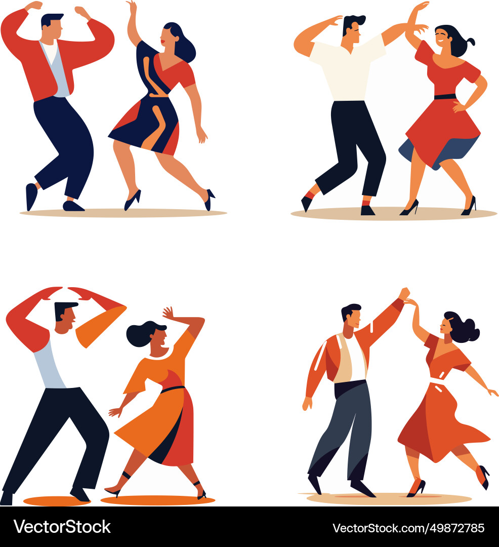 Couples dancing salsa in vibrant attire energetic Vector Image