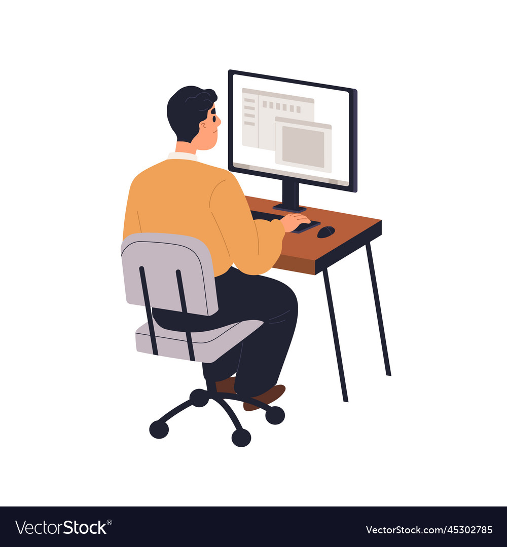 Employee works at computer desk office worker Vector Image