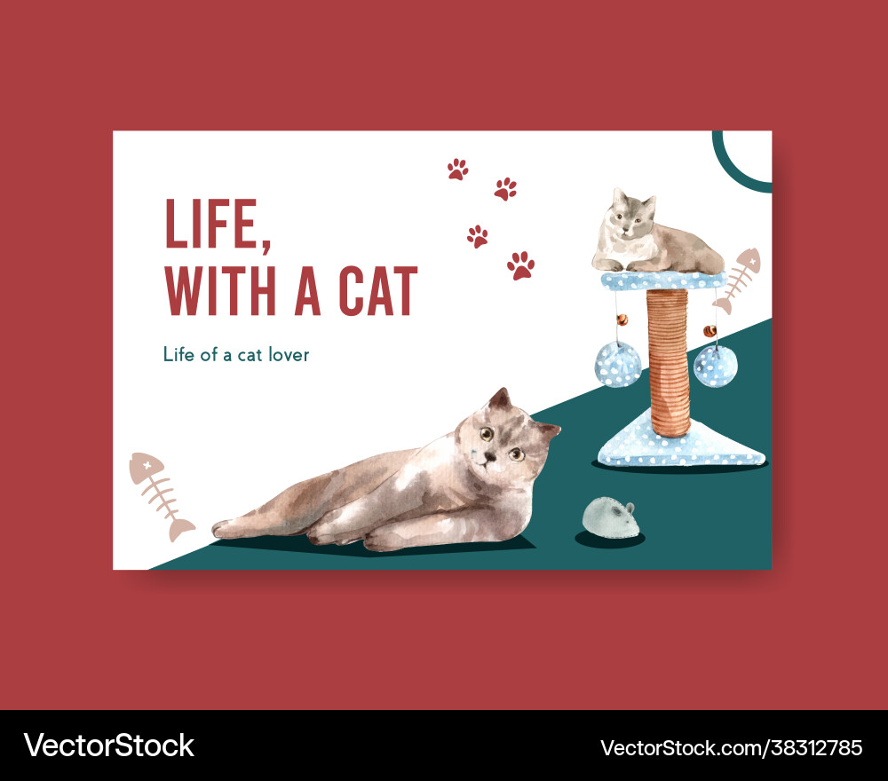 Facebook template design with cute cat for social Vector Image