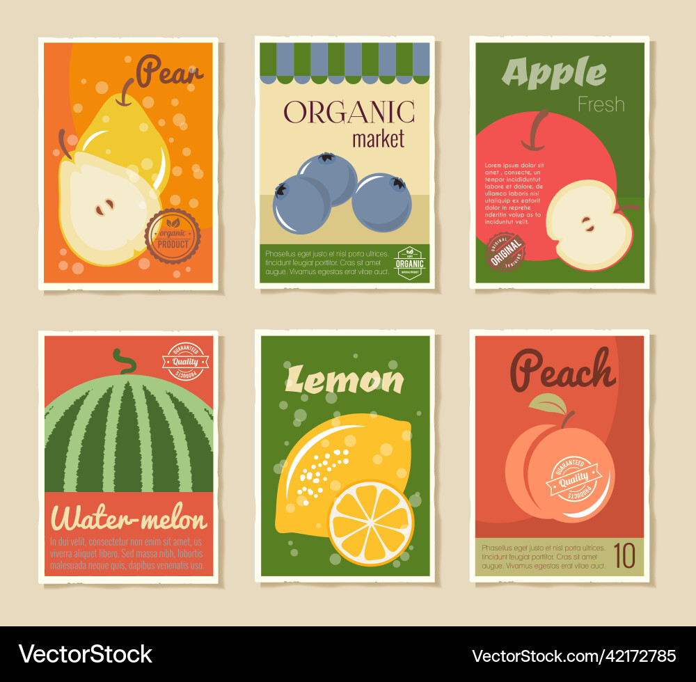 Fruit retro posters or fresh fruits labels Vector Image