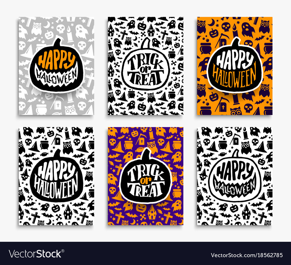 Happy halloween greeting cards set Royalty Free Vector Image