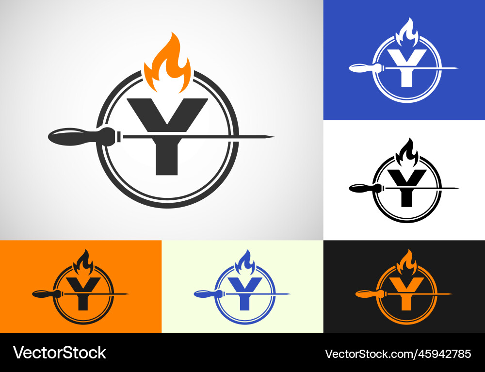 Initial y letter alphabet with a skewer and fire Vector Image