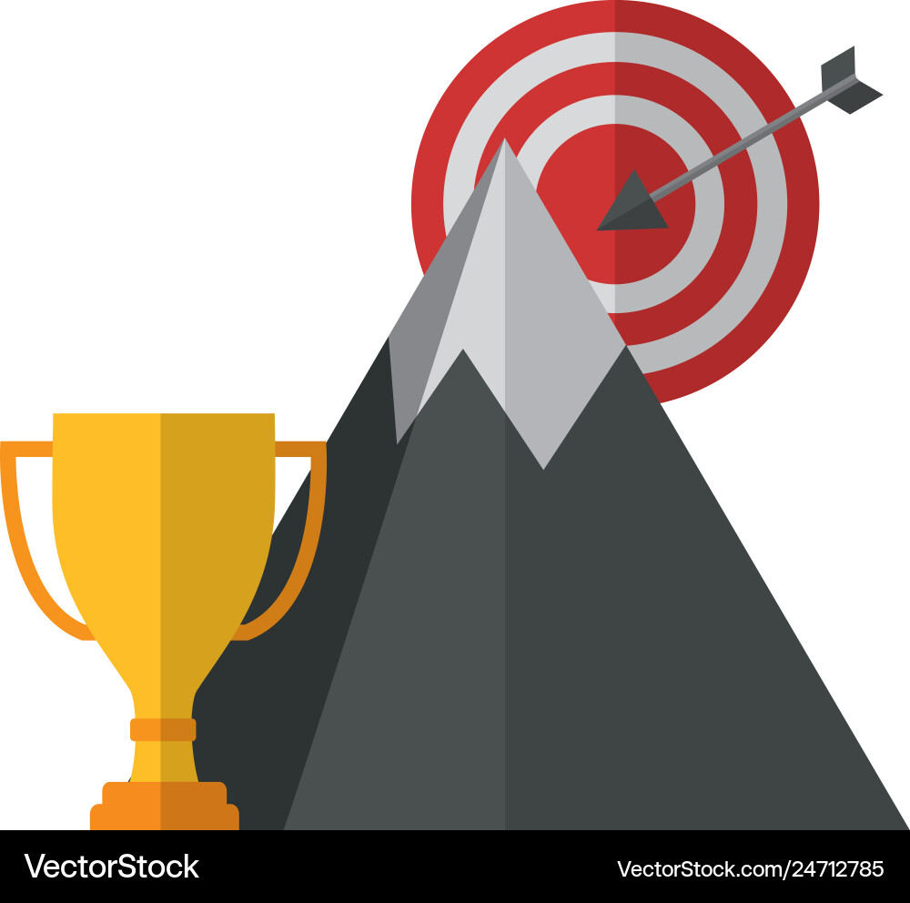Target arrow success with mountain and trophy cup Vector Image