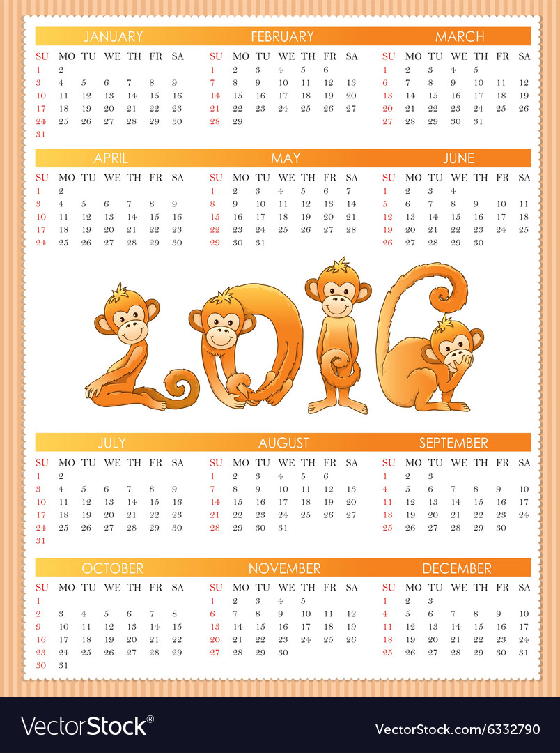 Calendar year monkey Royalty Free Vector Image