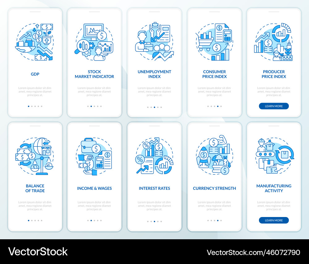 Economic factors blue onboarding mobile app Vector Image