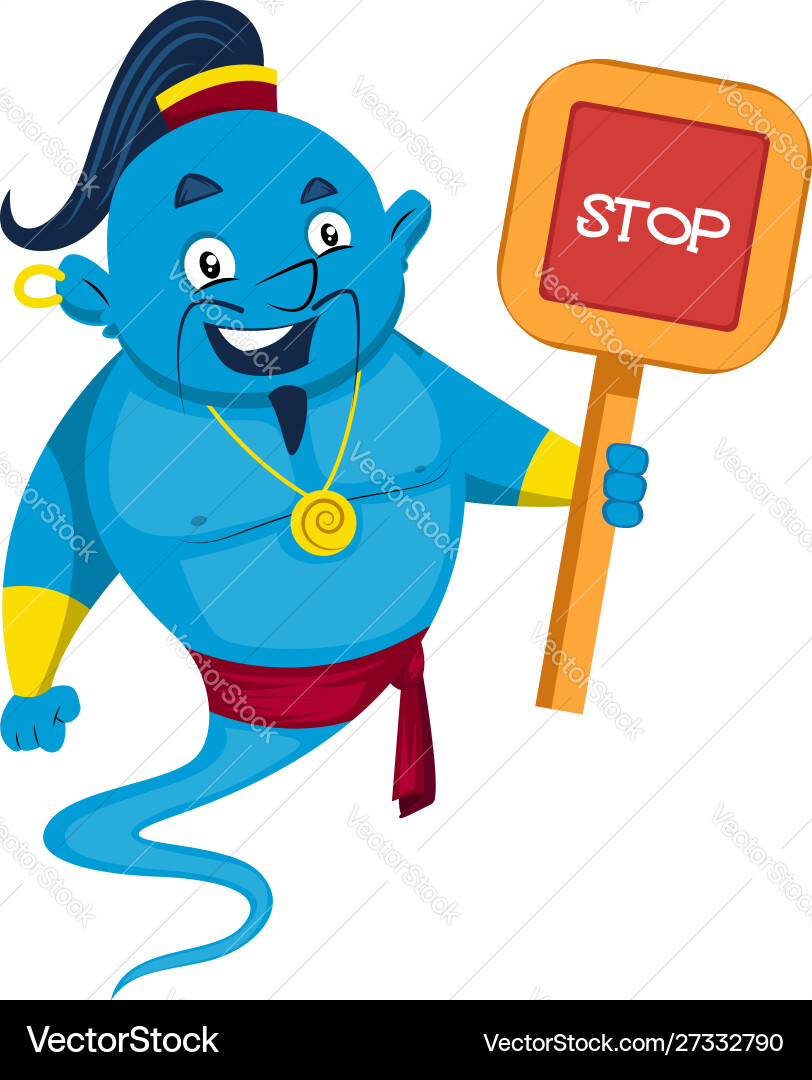 Genie with stop sign on white background Vector Image