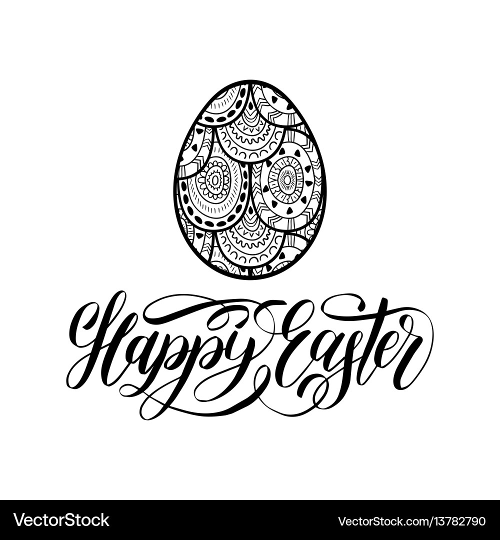 Happy easter hand lettering greeting card with egg
