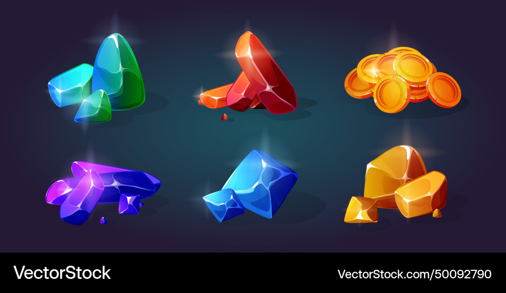 Mining game gemstones and money set Royalty Free Vector