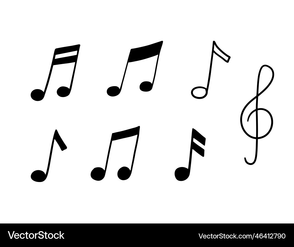 Music notes and treble clef icons set Royalty Free Vector