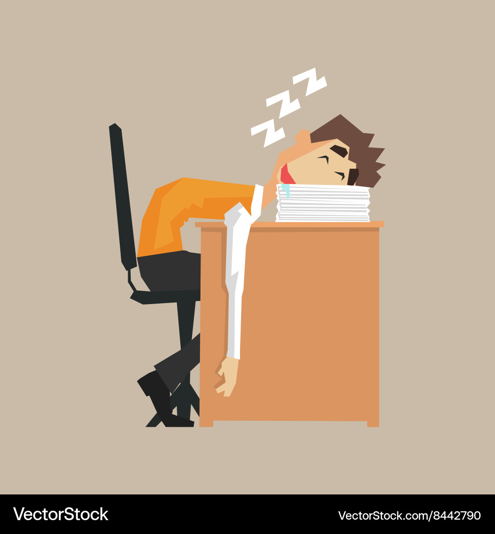 Office Worker Sleeping On Pile Of Papers Vector Image