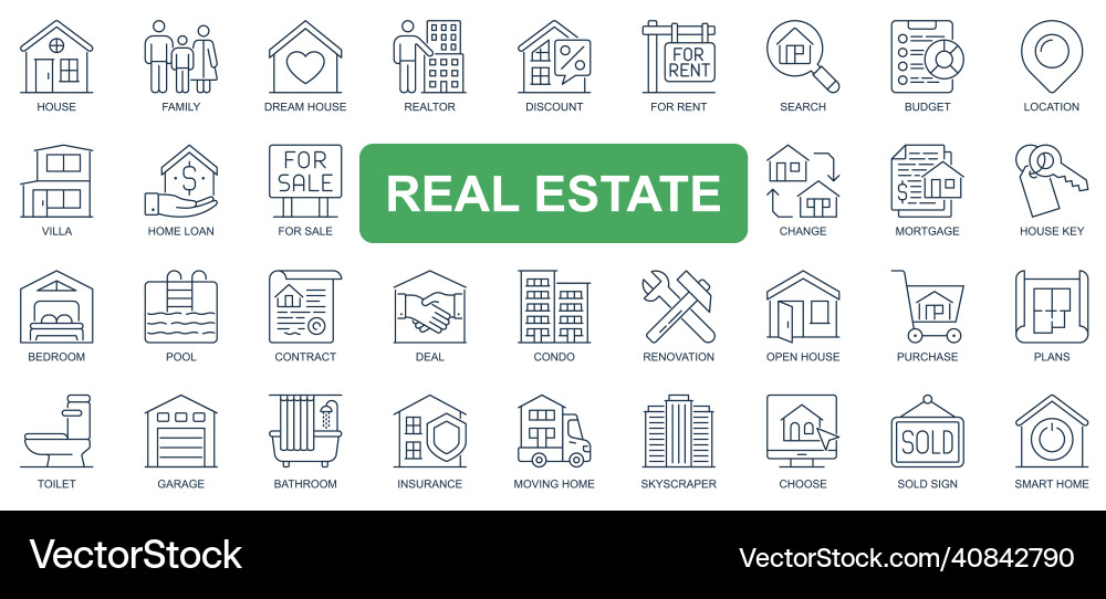Real estate concept simple line icons set pack Vector Image