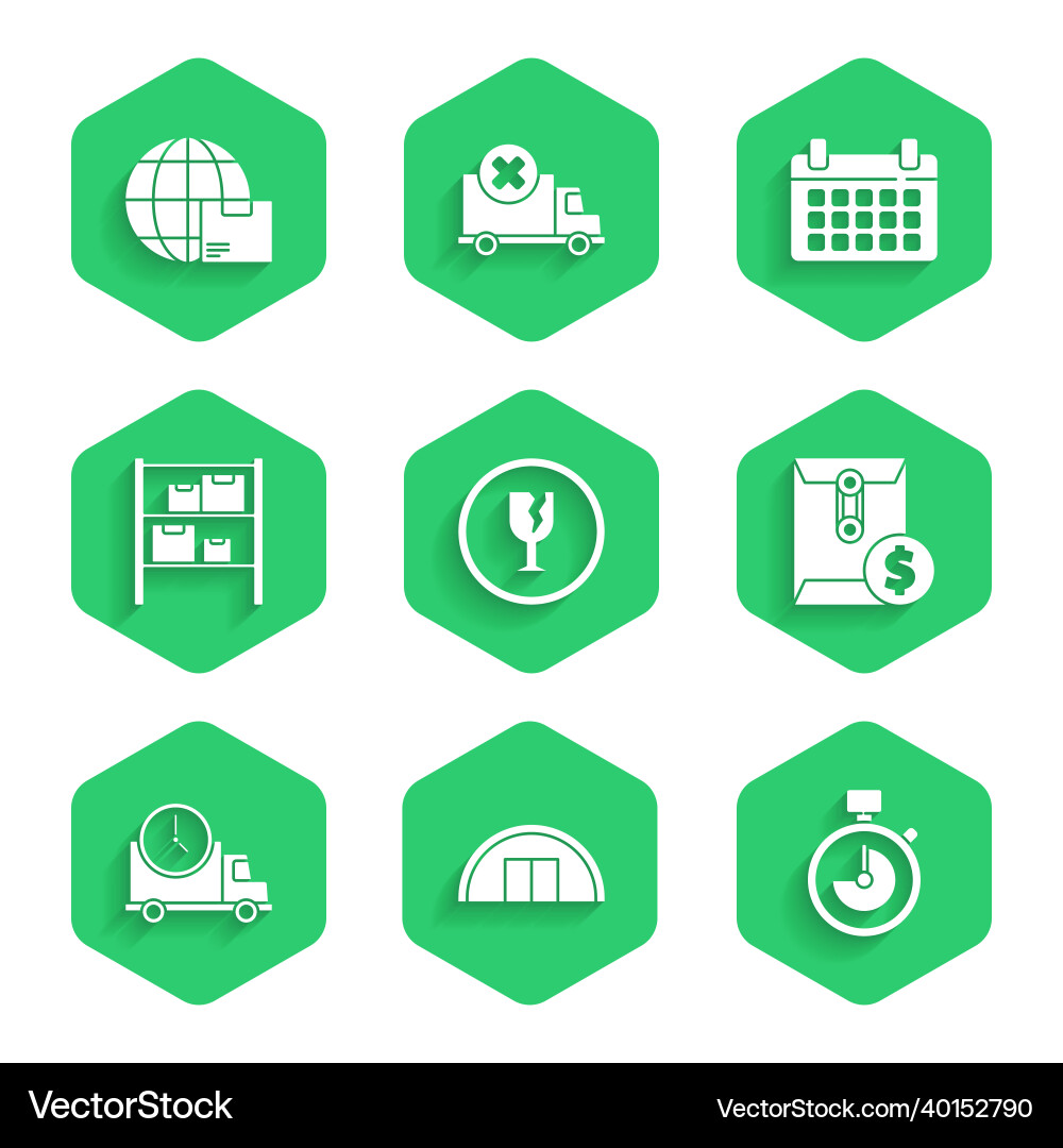 Set fragile broken glass warehouse stopwatch Vector Image