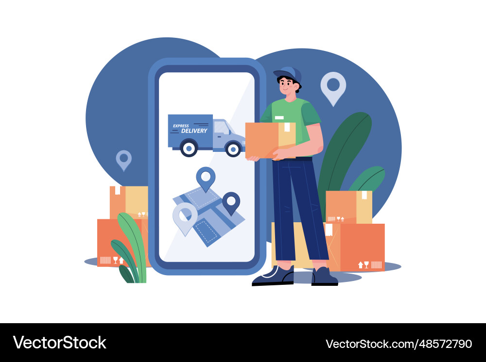 Smartphone with a delivery truck express Vector Image