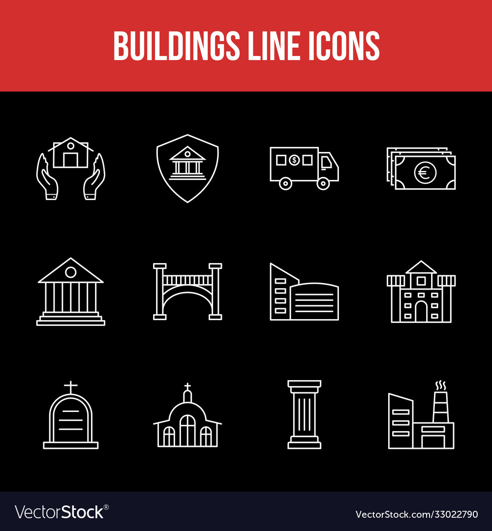 Unique buildings line icon set Royalty Free Vector Image