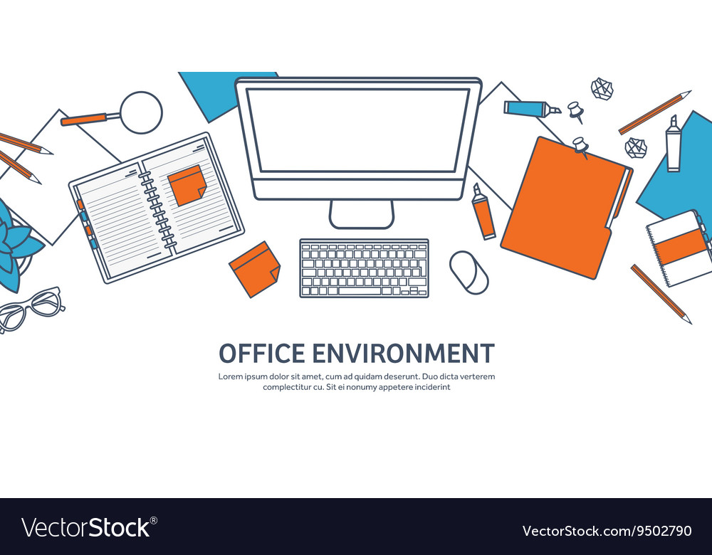 Workplace with table and computer Royalty Free Vector Image