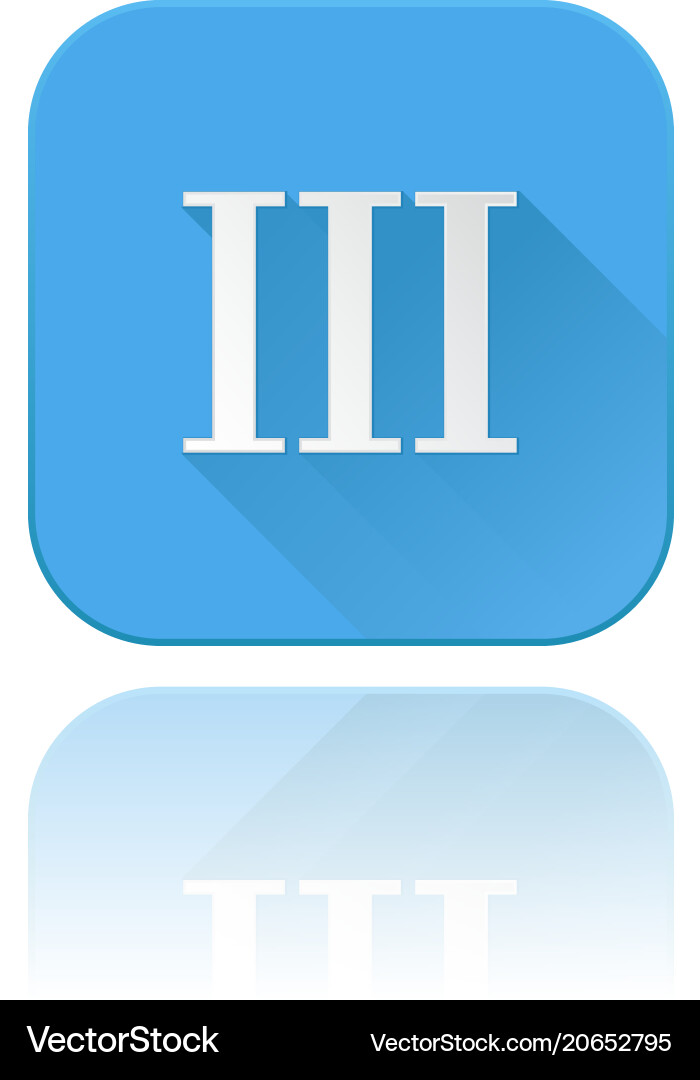 Blue icon with iii roman numeral reflection Vector Image