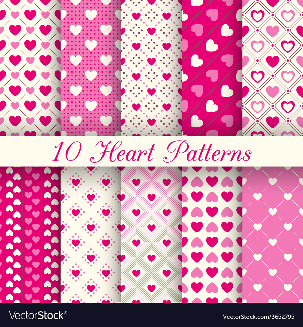 Heart shape seamless patterns black and white Vector Image