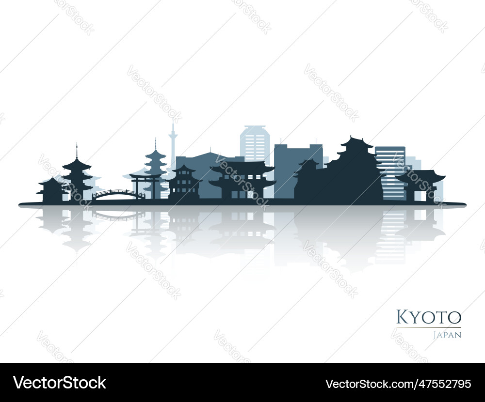 Kyoto skyline silhouette with reflection Vector Image
