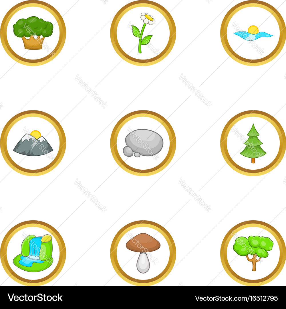 Nature icon set cartoon style Royalty Free Vector Image