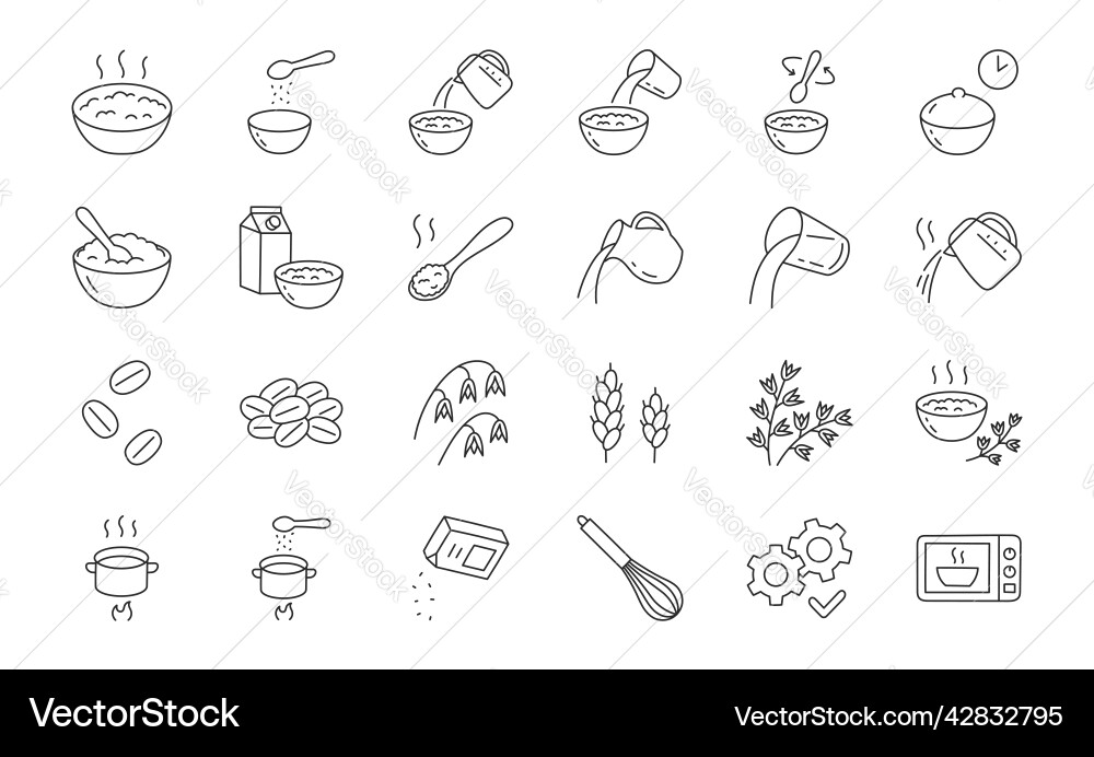 Oatmeal doodle including icons - oat Royalty Free Vector
