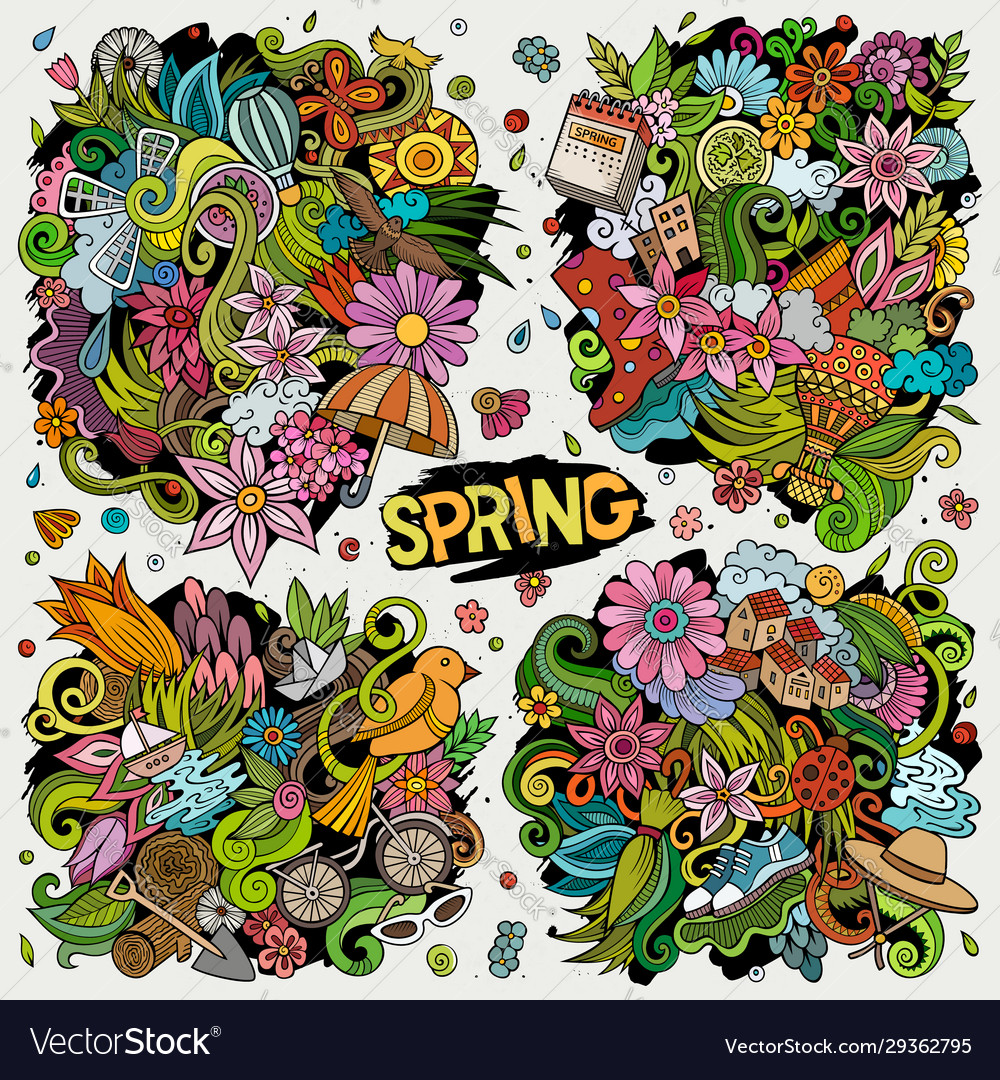 Set spring combinations objects and elements Vector Image