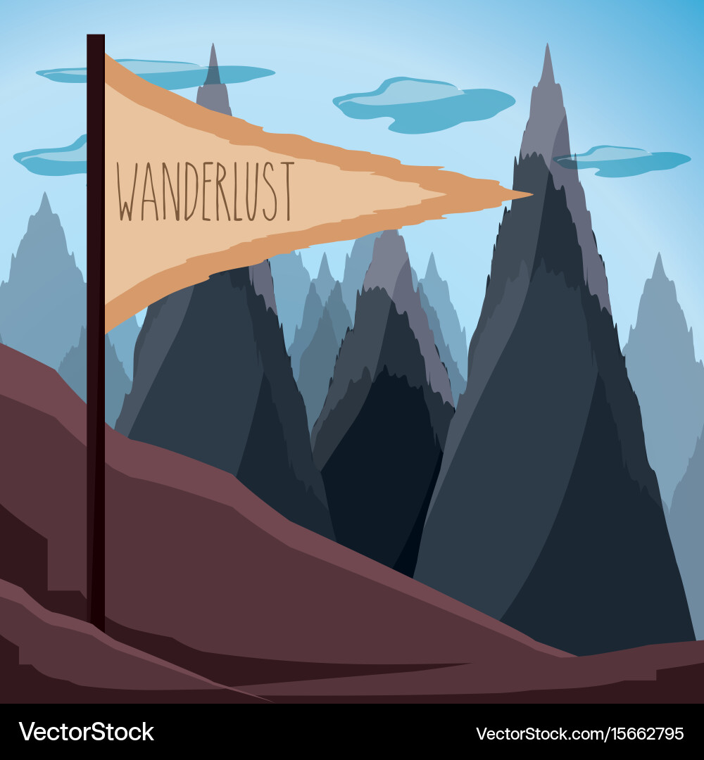 Wanderlust aventure with landscape and explorer Vector Image