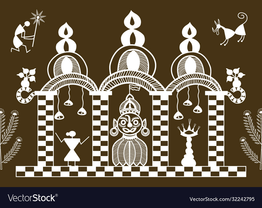 Warli temple pattern Royalty Free Vector Image