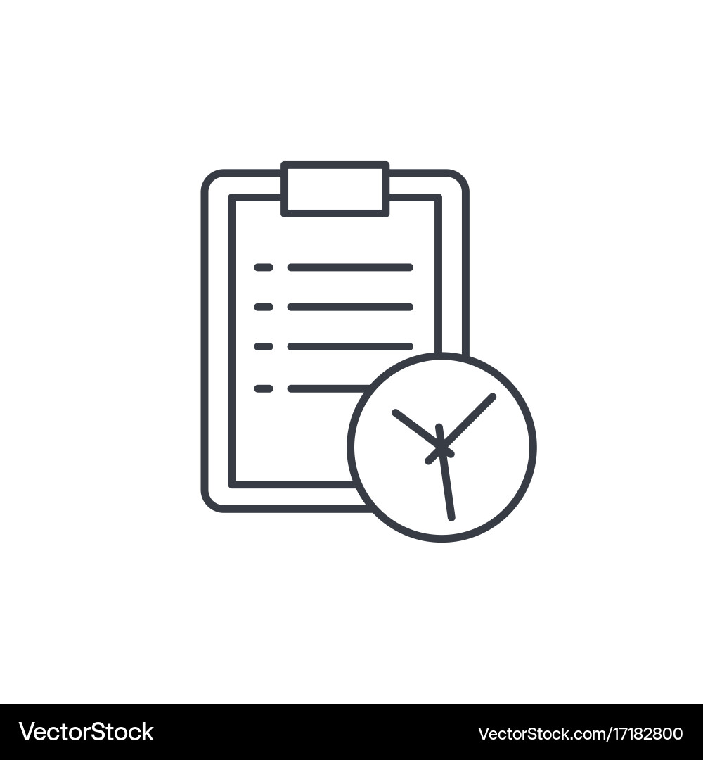 Clipboard and clock to-do list thin line icon Vector Image
