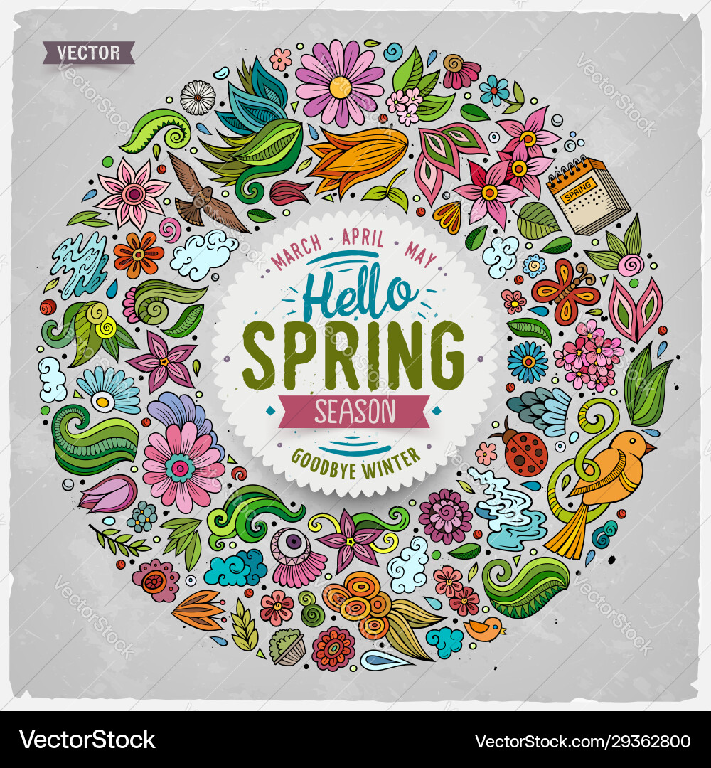 Colorful hand drawn set spring cartoon Royalty Free Vector