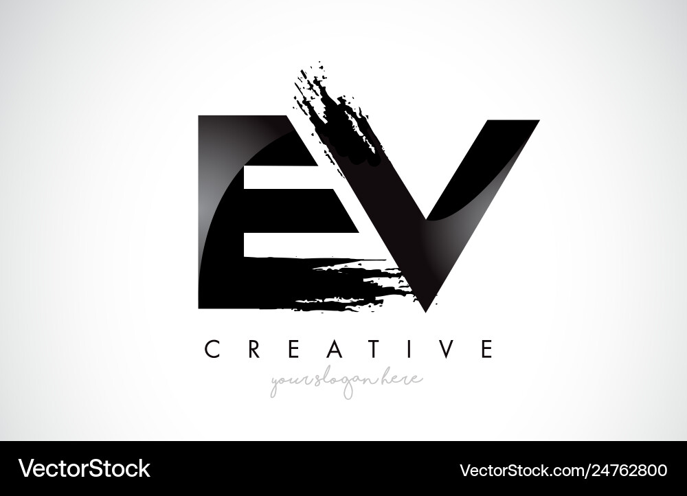 Ev letter design with brush stroke and modern 3d Vector Image