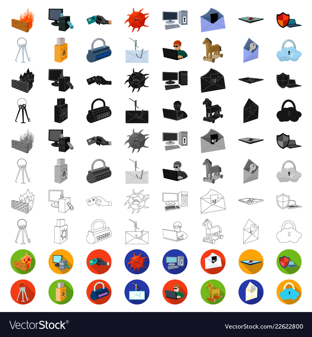Hacker and hacking cartoon icons in set collection