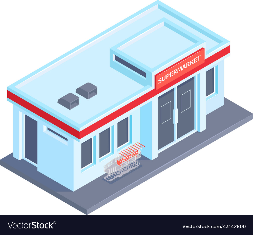Isometric supermarket building Royalty Free Vector Image Isometric supermarket building Royalty Free Vector Image