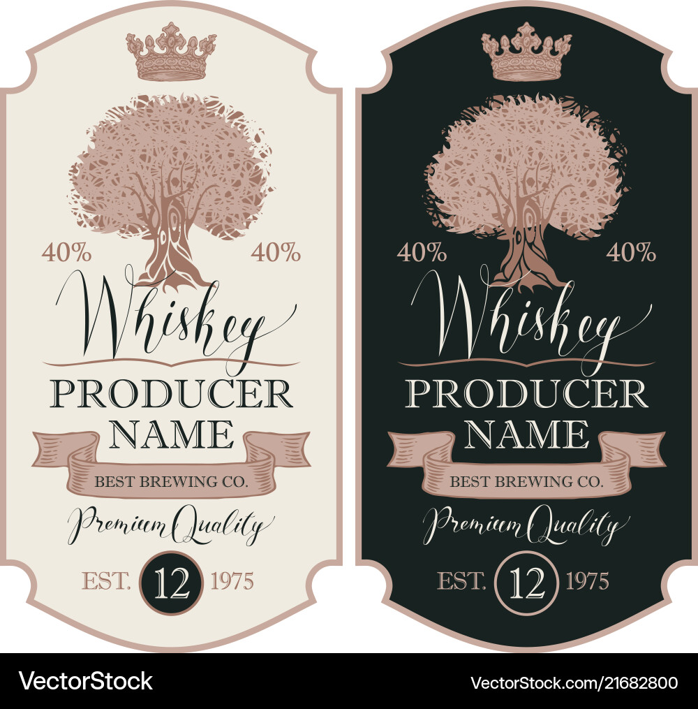 Labels for whiskey with crown and oak tree Vector Image