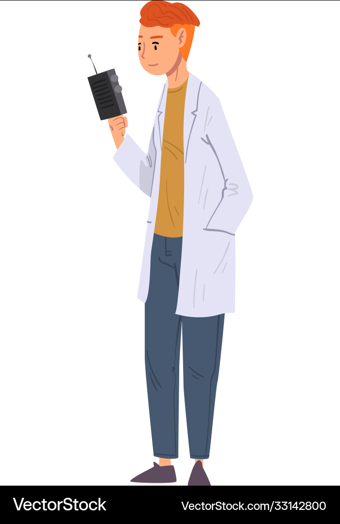 Male scientist in white coat doing physical Vector Image