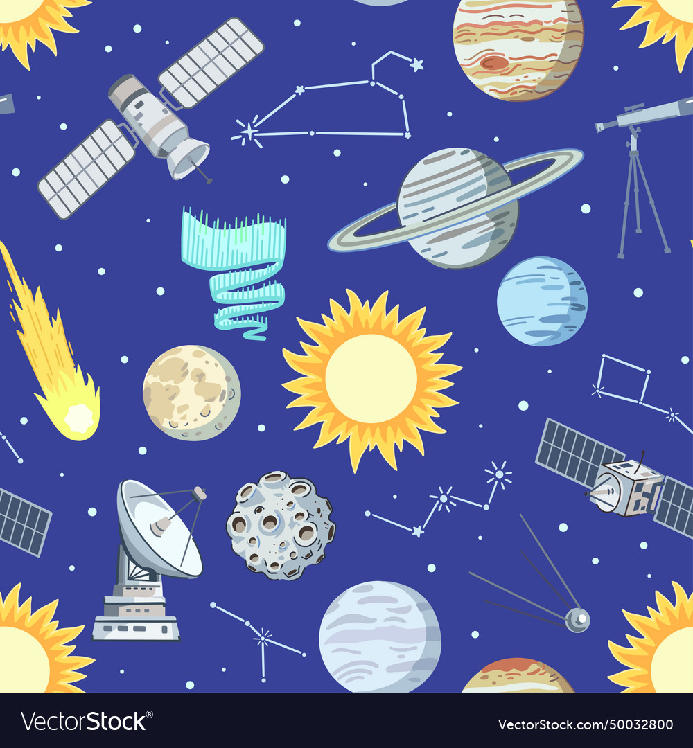Seamless pattern with stars planets Royalty Free Vector