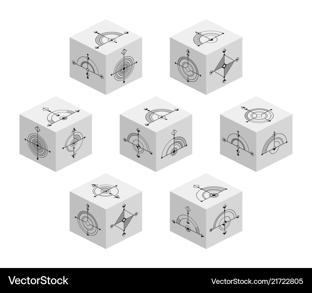 3d cubes with abstract symbols on each side Vector Image
