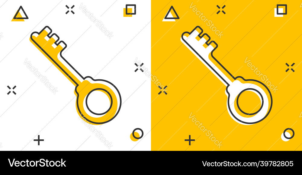 Key icon in comic style password cartoon on white Vector Image