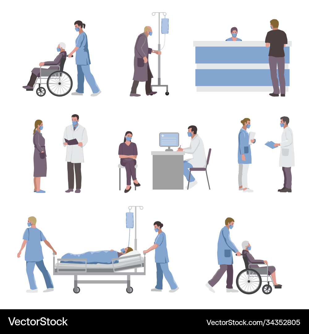 Medical workers doctors and patients with face Vector Image