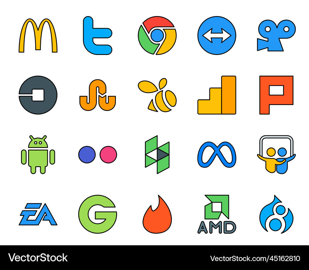 20 social media icon pack including facebook Vector Image