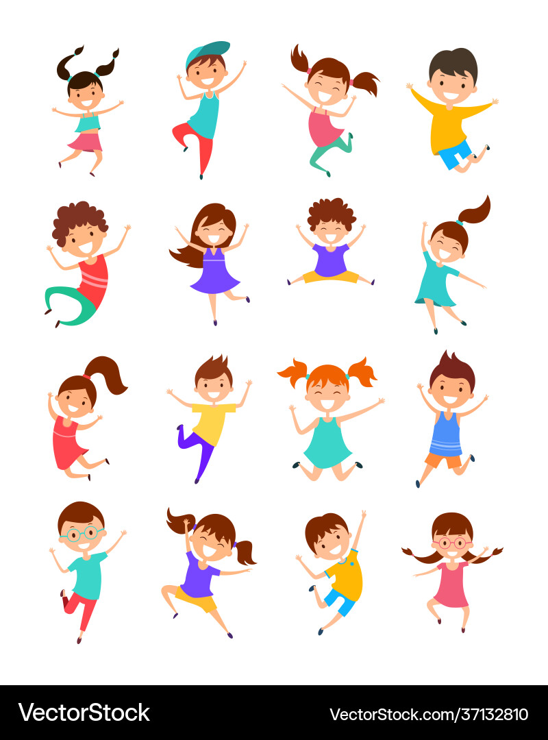 Collection cartoon jumping children Royalty Free Vector