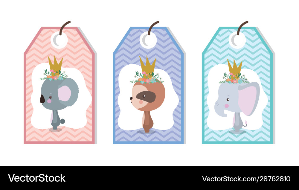 Cute labels with animals cartoons design Vector Image