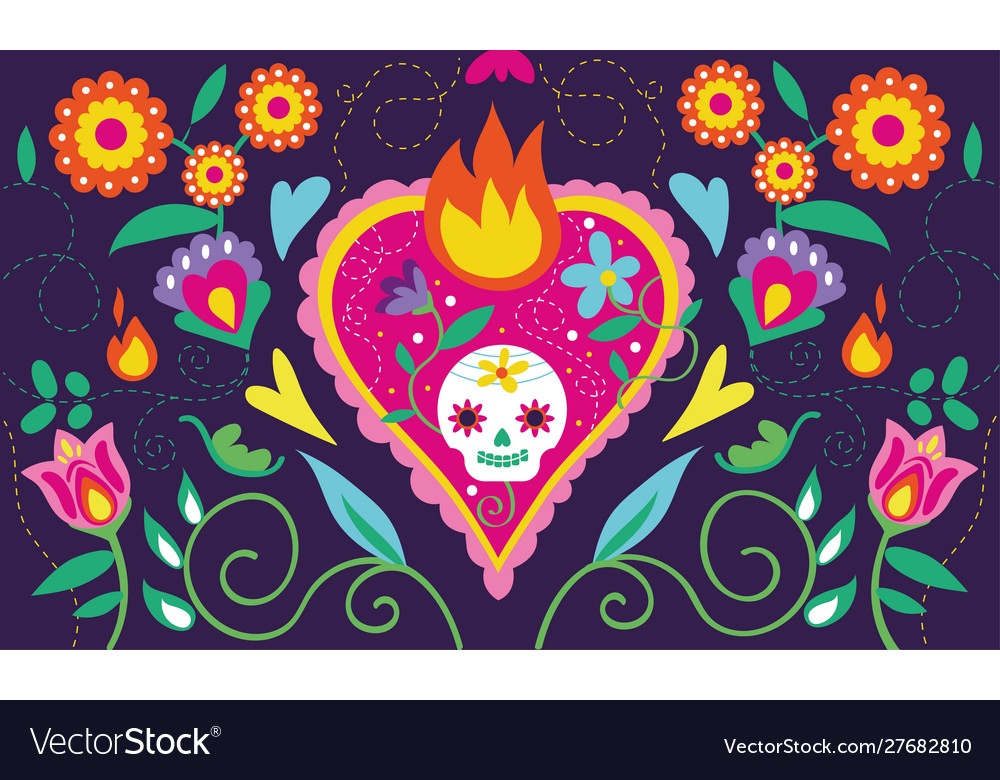 Dia De Los Muertos Card With Heart Skull Vector Image