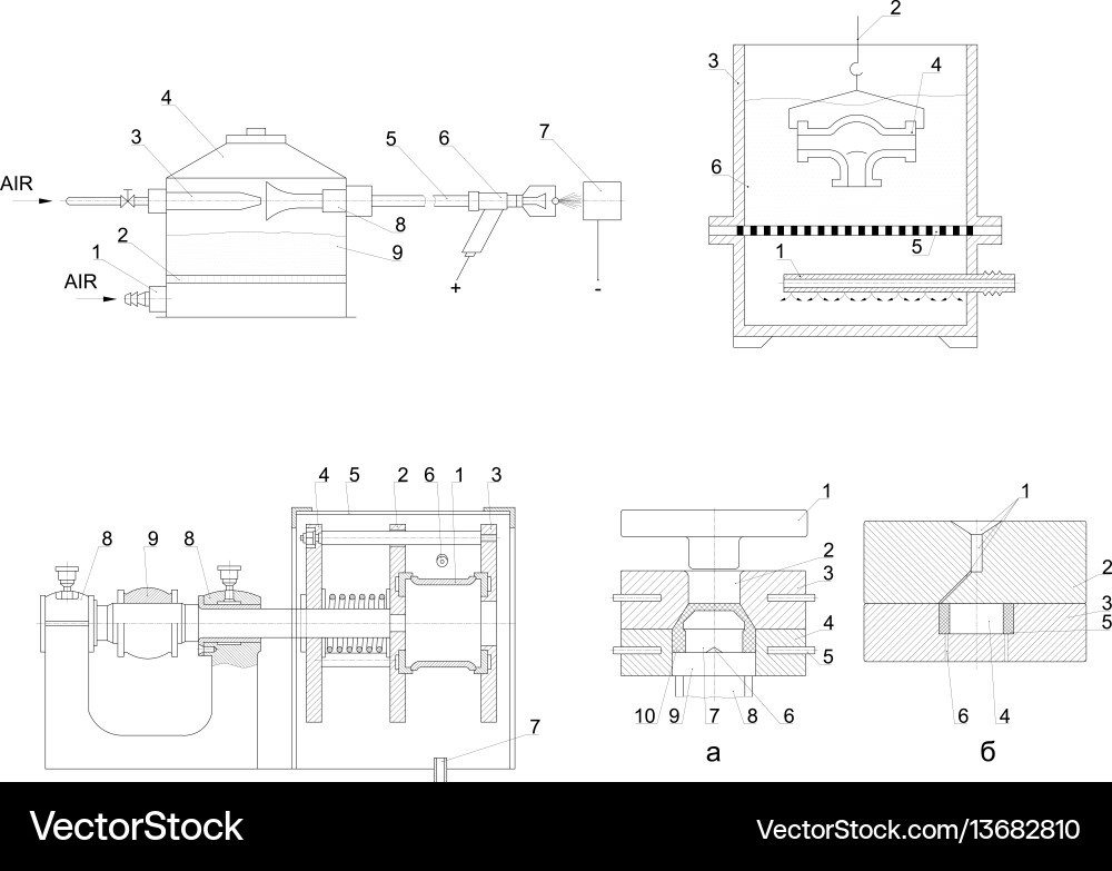 Engineering drawing of industrial equipment Vector Image